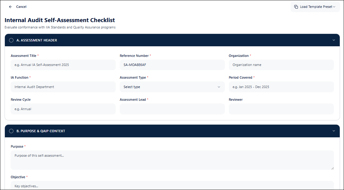 Internal Audit Self Assessment Checklist – Auditor Docs