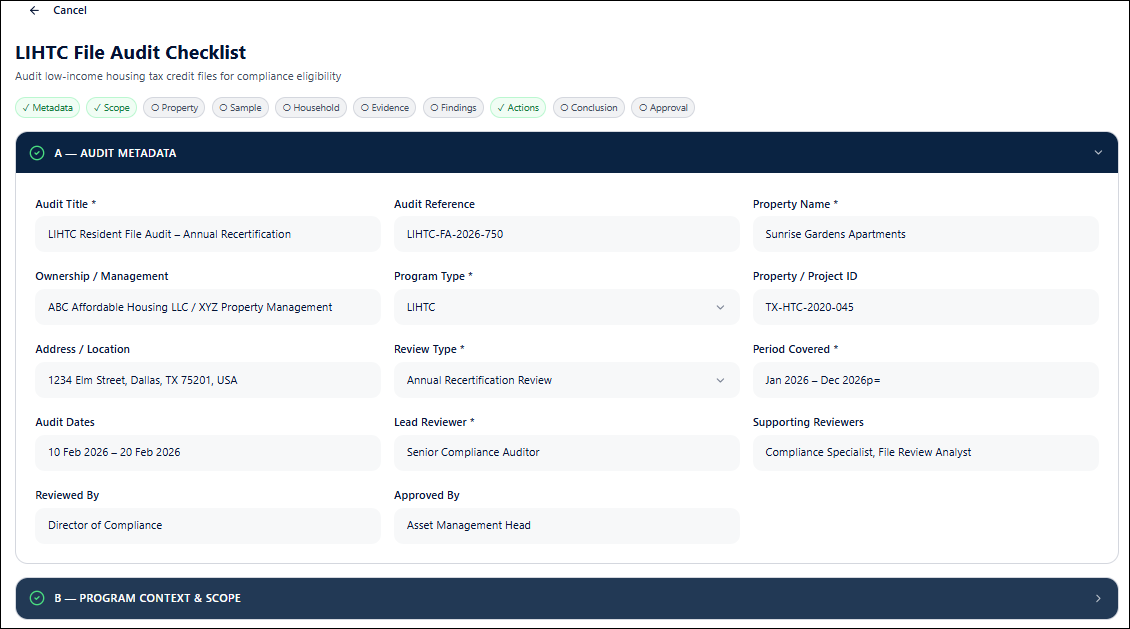 Low Income Housing Tax Credit File Audit Checklist – Auditor Docs